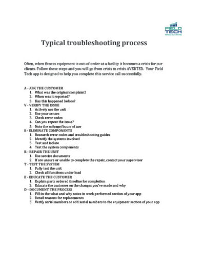 Typical Troubleshooting Process - Field Tech Fitness Solutions